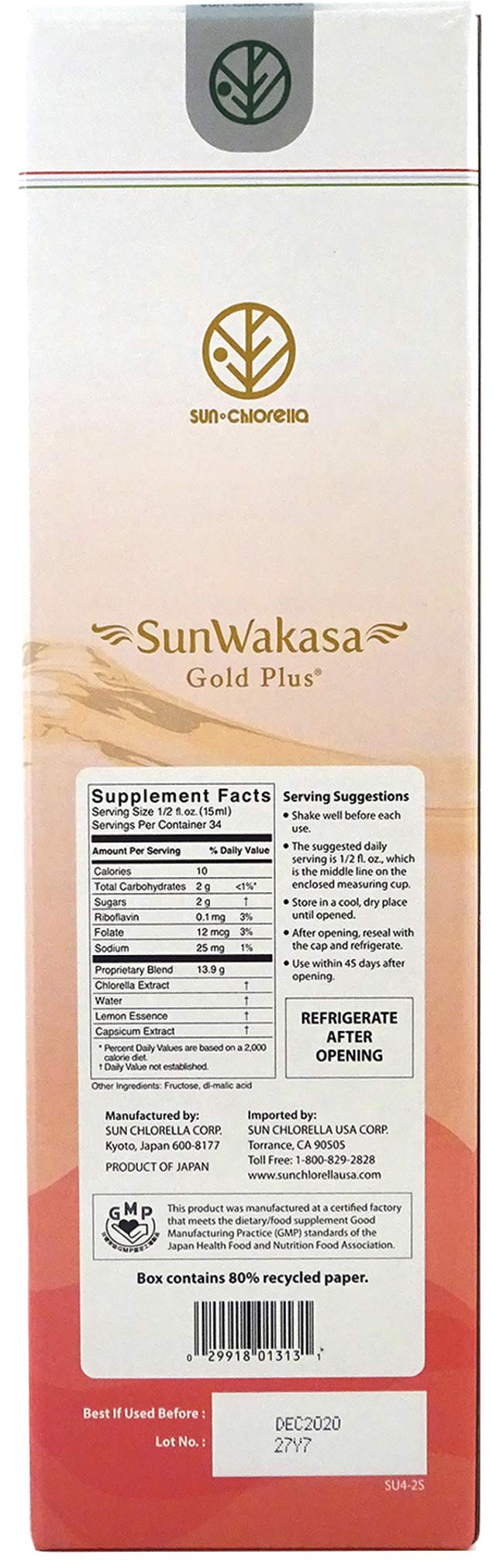 Sun Chlorella Sun Wakasa Gold Plus Superfood Supplements Drink Powerful Whole Body Immune Defense, Energy Boost & Gut Health - Green Microalgae Extract - Gluten Free, Vegan - 17oz