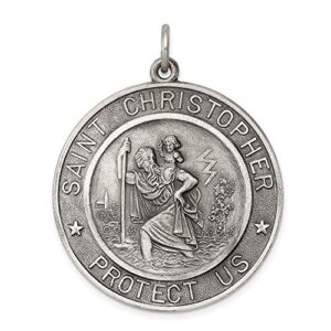 icecarats 925 sterling silver vintage saint christopher medal patron of travelers athletes protection necklace christian religious pendant faith charm only