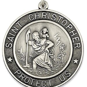 IceCarats 925 Sterling Silver Vintage Saint Christopher Medal Patron of Travelers Athletes Protection Necklace Christian Religious Pendant Faith Charm Only