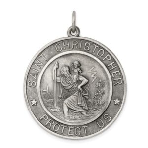 IceCarats 925 Sterling Silver Vintage Saint Christopher Medal Patron of Travelers Athletes Protection Necklace Christian Religious Pendant Faith Charm Only