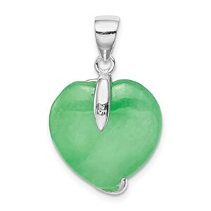 925 Sterling Silver Green Jade Heart Love Necklace Charm Pendant Only