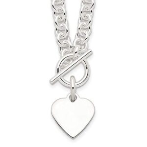 icecarats 925 sterling silver engraveable heart love disc link necklace 18 inch chain toggle clasp