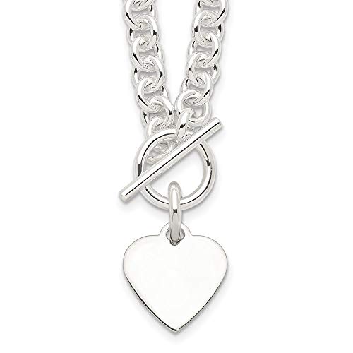 IceCarats 925 Sterling Silver Engraveable Heart Love Disc Link Necklace 18 inch Chain Toggle Clasp