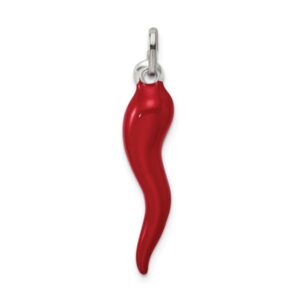 IceCarats 925 Sterling Silver Red Cornicello Italian Horn Necklace Lucky Protection Amulet Pendant Chilli Pepper Charm Only