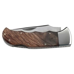 Elk Ridge - Outdoors Gentleman's Folding Knife, 2.75-in Satin Finish Stainless Steel Blade, Burl Wood Handle with Custom File Work, Nylon Pouch - EDC, Camping, Hunting, Survival - ER-138, Multicolor, One Size