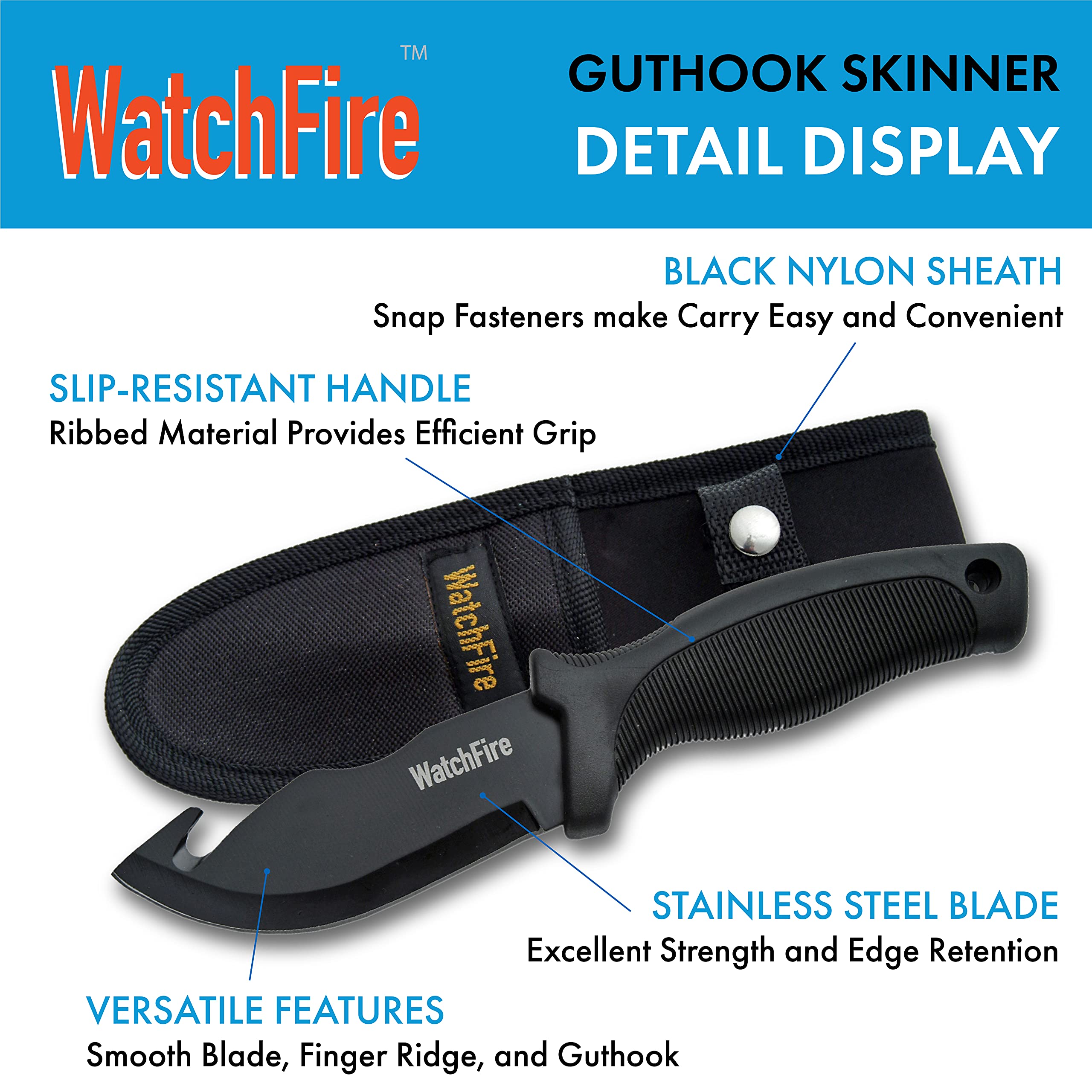 WatchFire Guthook Skinning Knife,black