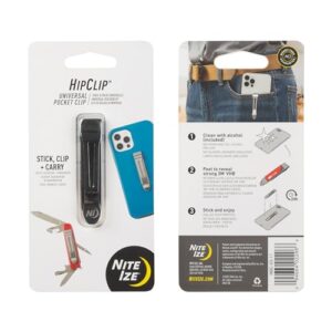 Nite Ize HipClip Universal Pocket Clip - Stainless Steel Adhesive Clip - Pocket Accessories for Cell Phone, Pocket Knife & More - Metal Cell Phone Belt Clip with Strong 3M VHB Adhesive