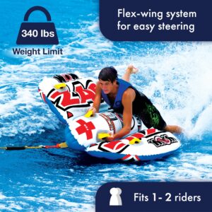 WOW Sports Zig Zag Towable Inflatable Tube for Boating - 1 to 2 Person Towable - Steerable Tubes for Boating