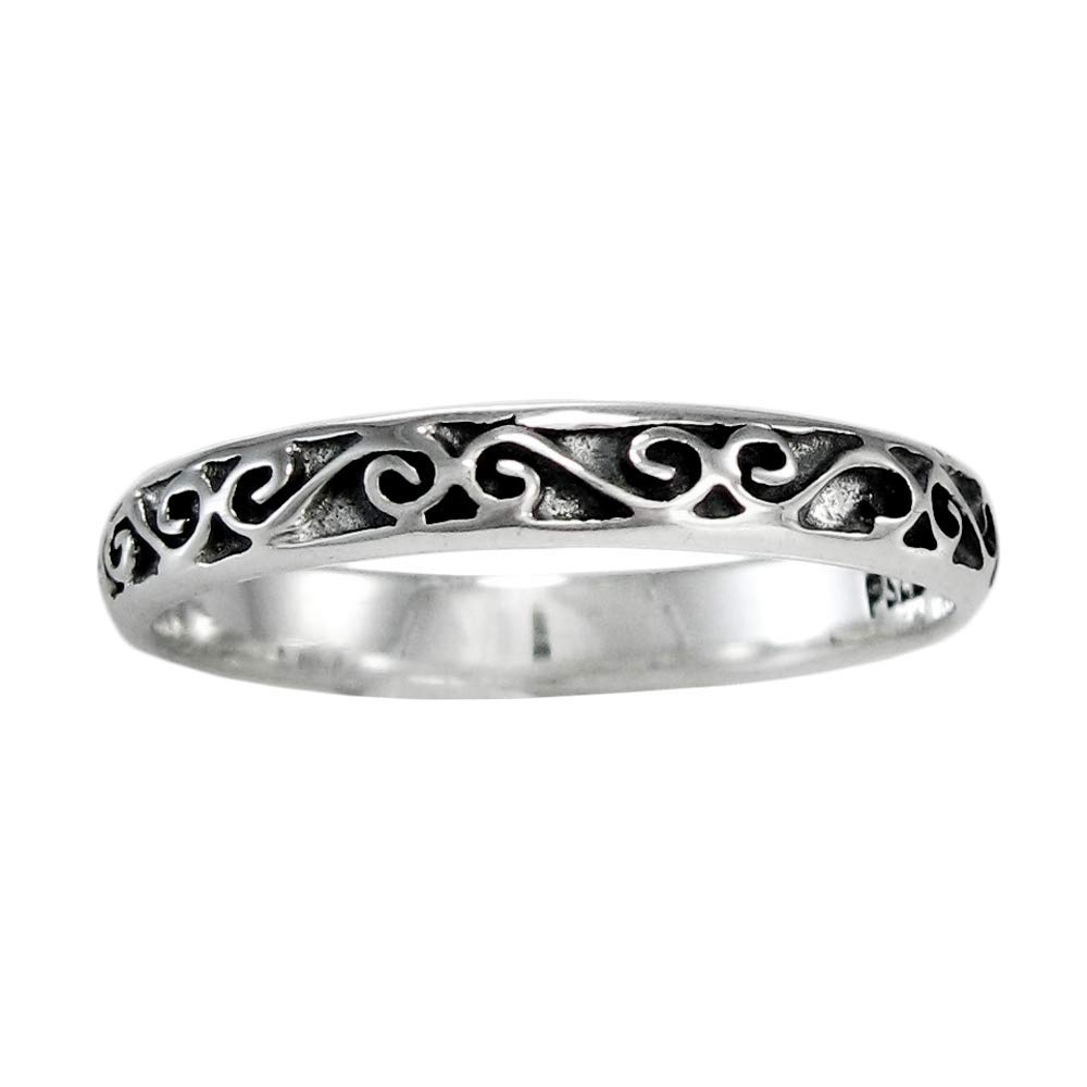 Moonlight Mysteries Narrow Sterling Silver Celtic Motif Band Ring for Men or Women (available 4-15) sz 5