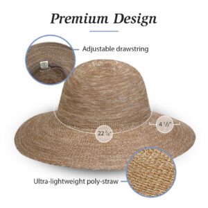 Wallaroo Hat Company – Women’s Victoria Diva Sun Hat – Wide Brim, Packable Design and Adjustable Sizing for Medium Crown Sizes – Style for Summer Parties, Poolside and Outdoor Events (Mixed Camel)