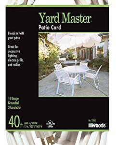 Yard Master 992382 White Patio 40-Foot; 3-Pronged; 16 Gauge Extension Cord; 13 AMPS; 125 Volts; 1625 Watts; Ideal for Use with Outdoor Appliances; Decorative Lights and Holiday Displays