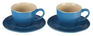 le creuset stoneware set of 2 cappuccino cups and saucers , 7 oz. each, marseille