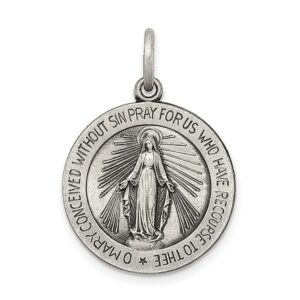 icecarats 925 sterling silver vintage our lady of miraculous medal blessed virgin mary necklace charm pendant religious fine jewelry for women gifts for her