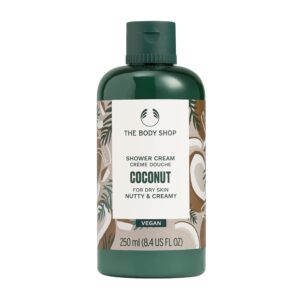 the body shop coconut shower cream - nutty and creamy for dry skin - vegan body wash, 8.4 fl oz