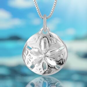 Hawaiian Silver Jewelry Pendant Necklace – 18 Inch Sand Dollars Pendant Charm – Premium Sterling Silver Craftsmanship – Modern and Elegant – Comfortable Women Jewelry Necklace