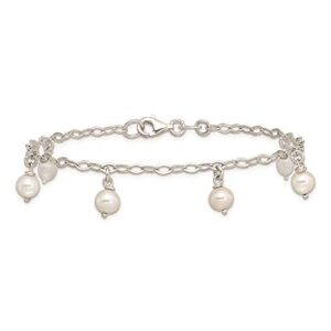 icecarats 925 sterling silver white round freshwater cultured pearl chain bracelet