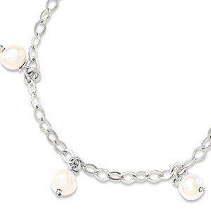 IceCarats 925 Sterling Silver White Round Freshwater Cultured Pearl Chain Bracelet