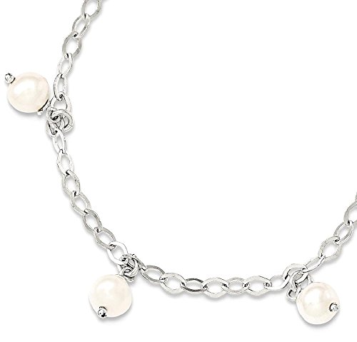 IceCarats 925 Sterling Silver White Round Freshwater Cultured Pearl Chain Bracelet