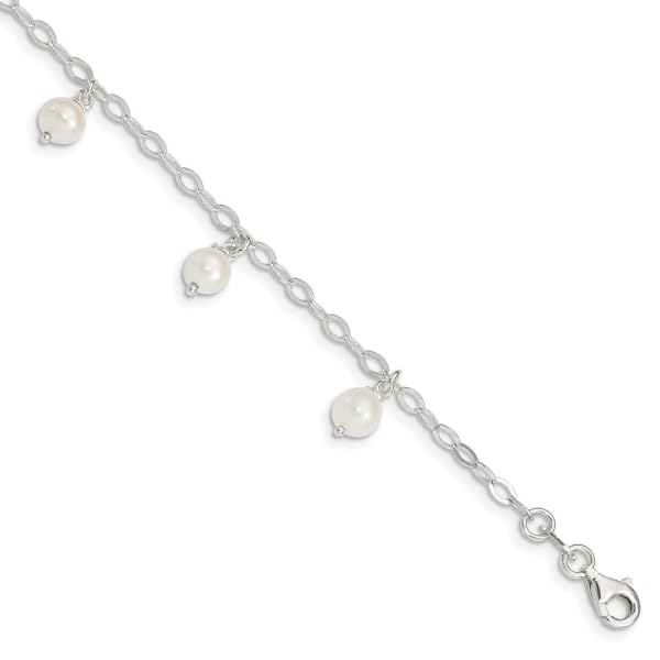 IceCarats 925 Sterling Silver White Round Freshwater Cultured Pearl Chain Bracelet