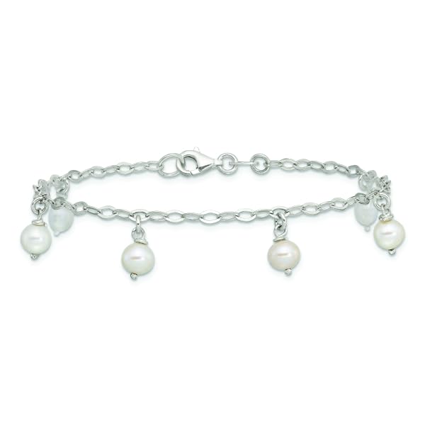 IceCarats 925 Sterling Silver White Round Freshwater Cultured Pearl Chain Bracelet