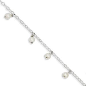 IceCarats 925 Sterling Silver White Round Freshwater Cultured Pearl Chain Bracelet