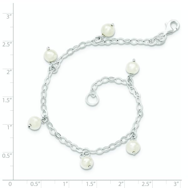 IceCarats 925 Sterling Silver White Round Freshwater Cultured Pearl Chain Bracelet