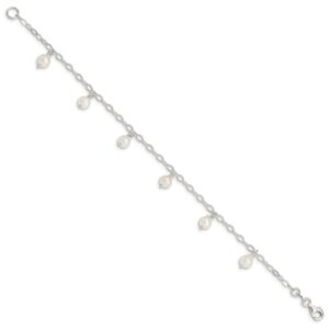 IceCarats 925 Sterling Silver White Round Freshwater Cultured Pearl Chain Bracelet