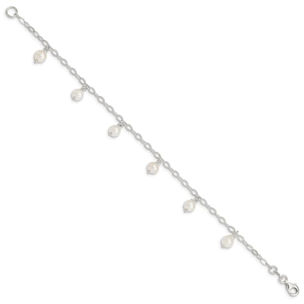 IceCarats 925 Sterling Silver White Round Freshwater Cultured Pearl Chain Bracelet