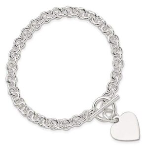 icecarats 925 sterling silver engraveable heart love disc link toggle chain charm bracelet 8.75 inch