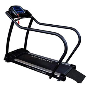 body solid (t50) endurance cardio walking treadmill - adjustable speed, full-length handrails, wide ramp, heart rate monitor, led display