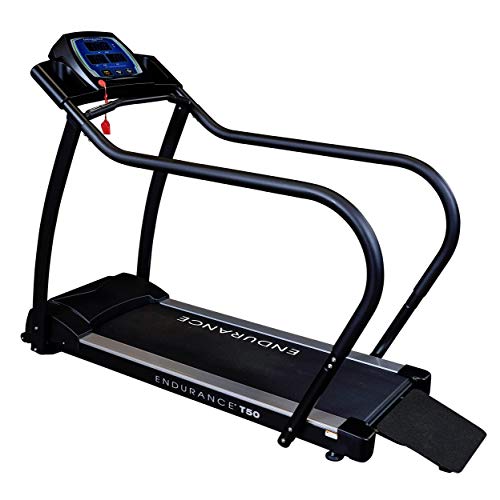 Body Solid (T50) Endurance Cardio Walking Treadmill - Adjustable Speed, Full-Length Handrails, Wide Ramp, Heart Rate Monitor, LED Display