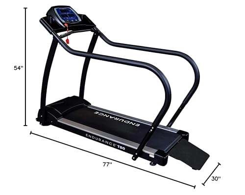 Body Solid (T50) Endurance Cardio Walking Treadmill - Adjustable Speed, Full-Length Handrails, Wide Ramp, Heart Rate Monitor, LED Display