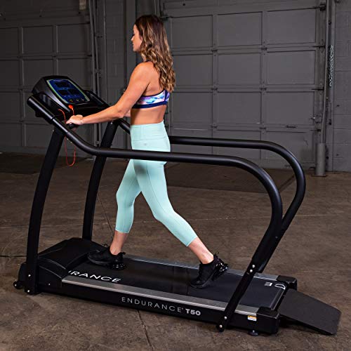 Body Solid (T50) Endurance Cardio Walking Treadmill - Adjustable Speed, Full-Length Handrails, Wide Ramp, Heart Rate Monitor, LED Display