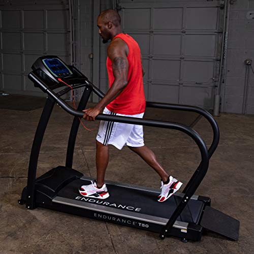 Body Solid (T50) Endurance Cardio Walking Treadmill - Adjustable Speed, Full-Length Handrails, Wide Ramp, Heart Rate Monitor, LED Display