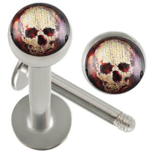 bodyjewellery 16g 16 gauge 5/16 inch surgical steel lip bar labret ring monroe ear tragus stud bar ball 4mm skull logo piercing 2pcs ahgc