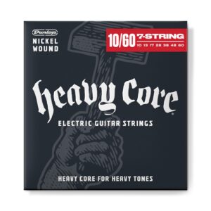 dunlop dhcn1060 heavy core nickel wound guitar strings, heavy, .010–.060, 7 strings/set