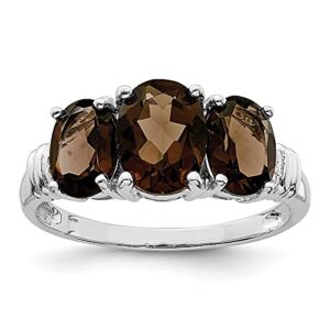 icecarats 925 sterling silver 3 stone brown smoky quartz diamond ring gemstone band size 7