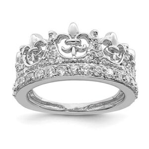 icecarats 925 sterling silver french fleur de lis lily flower royal princess crown cubic zirconia cz ring religious saint band size 7