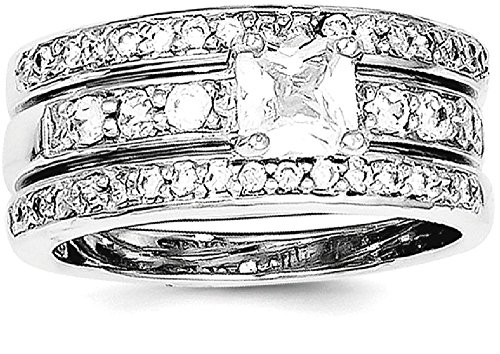 IceCarats 925 Sterling Silver Cubic Zirconia CZ 3 Piece Wedding Set Band Engagement Ring Size 6