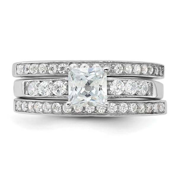 IceCarats 925 Sterling Silver Cubic Zirconia CZ 3 Piece Wedding Set Band Engagement Ring Size 6