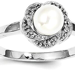 IceCarats 925 Sterling Silver 6mm Freshwater Cultured Button Pearl Diamond Ring Size 6