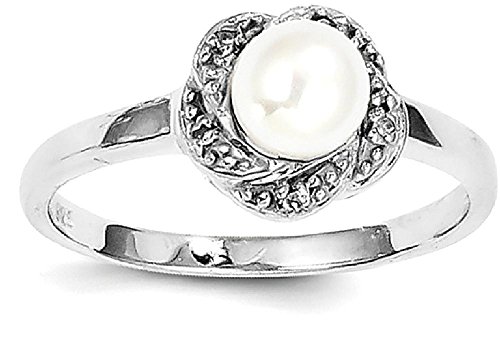 IceCarats 925 Sterling Silver 6mm Freshwater Cultured Button Pearl Diamond Ring Size 6