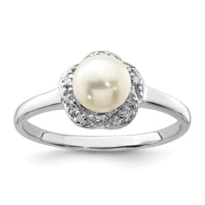 IceCarats 925 Sterling Silver 6mm Freshwater Cultured Button Pearl Diamond Ring Size 6