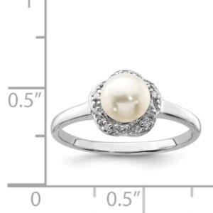 IceCarats 925 Sterling Silver 6mm Freshwater Cultured Button Pearl Diamond Ring Size 6