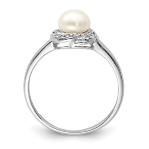 IceCarats 925 Sterling Silver 6mm Freshwater Cultured Button Pearl Diamond Ring Size 6