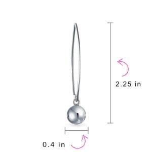 Minimalist Geometric Linear Long Thin Ear Wire Threader Ball Drop Earrings For Women Teen .925 Sterling Silver 8MM Bead