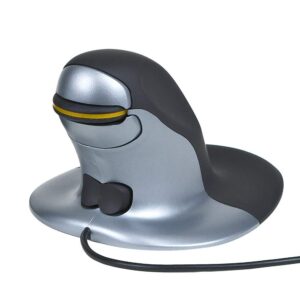 posturite penguin wired ambidextrous ergonomic mouse - vertical high precision computer and laptop accessory - compatible with windows and apple mac - medium black/silver