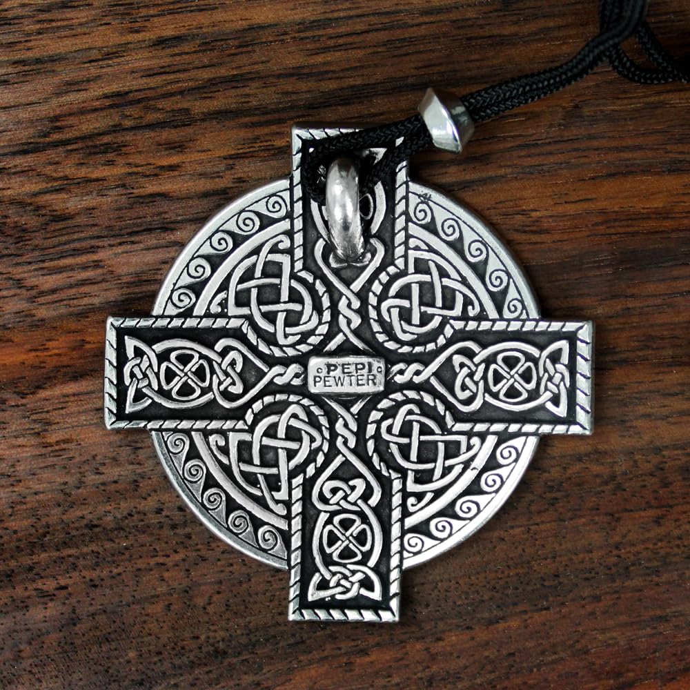 Men's Pewter Large Celtic Equal Arm Cross Pendant Necklace - 2.5 Inches