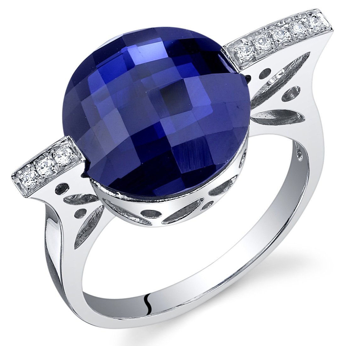 PEORA 7.00 Carats Created Sapphire Ring Sterling Silver Double Checkerboard Cut Size 8