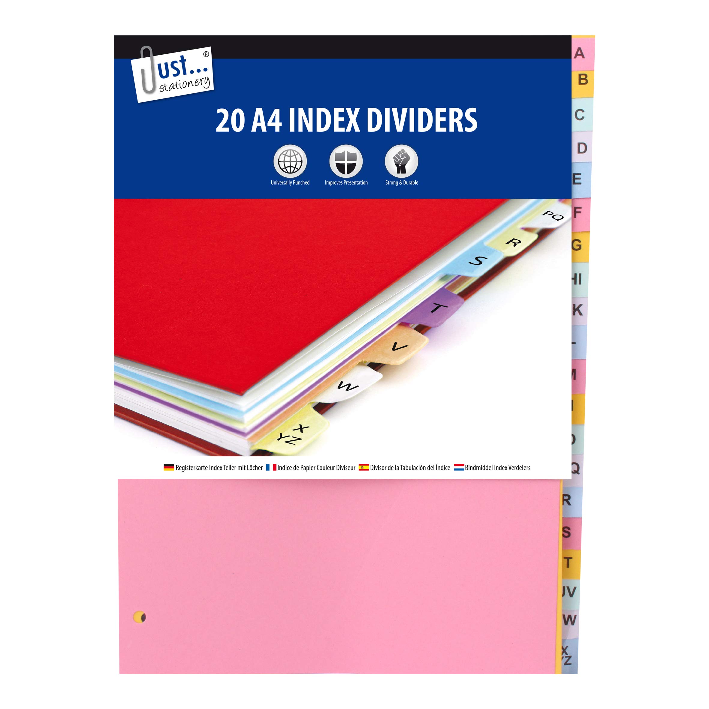 Just Stationery 4059/72 A-Z A4 Paper Index Divider, Pack of 20